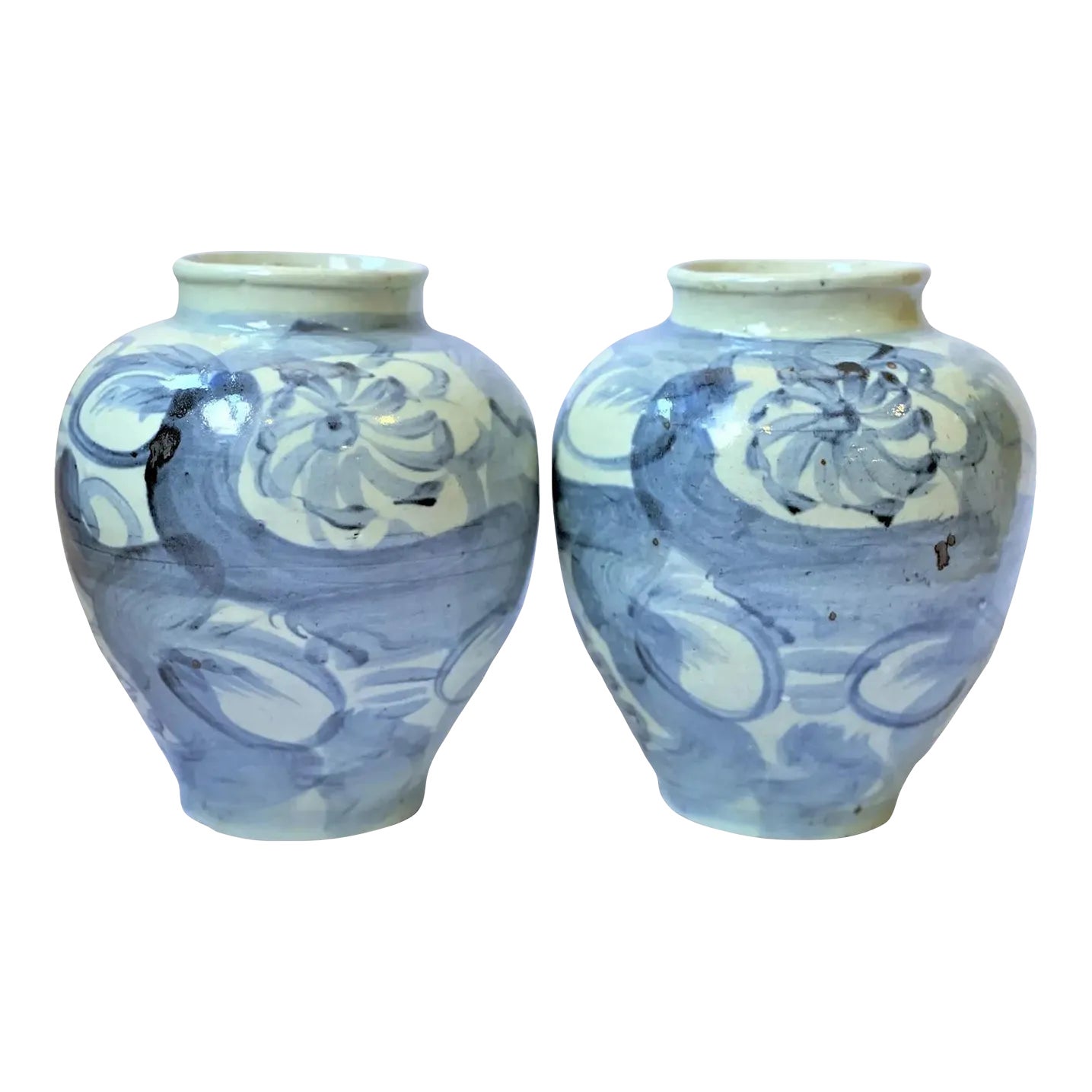 Contemporary Indigo Blue and Ivory Water Color Abstract Vases - a Pair ...