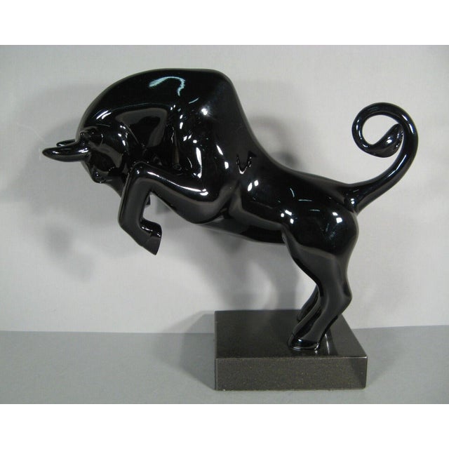 20th Century Large Contemporary Ceramic Bull Statue on Granite Base ...