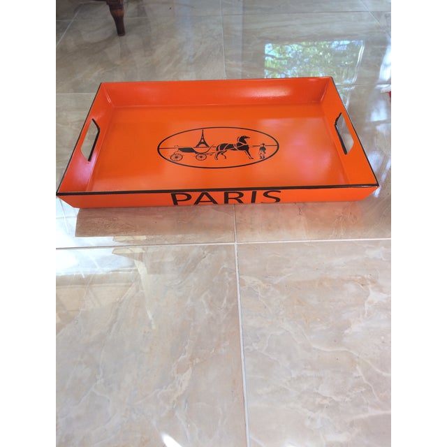 Orange Lacquered Hermes Inspired Bar Tray | Chairish