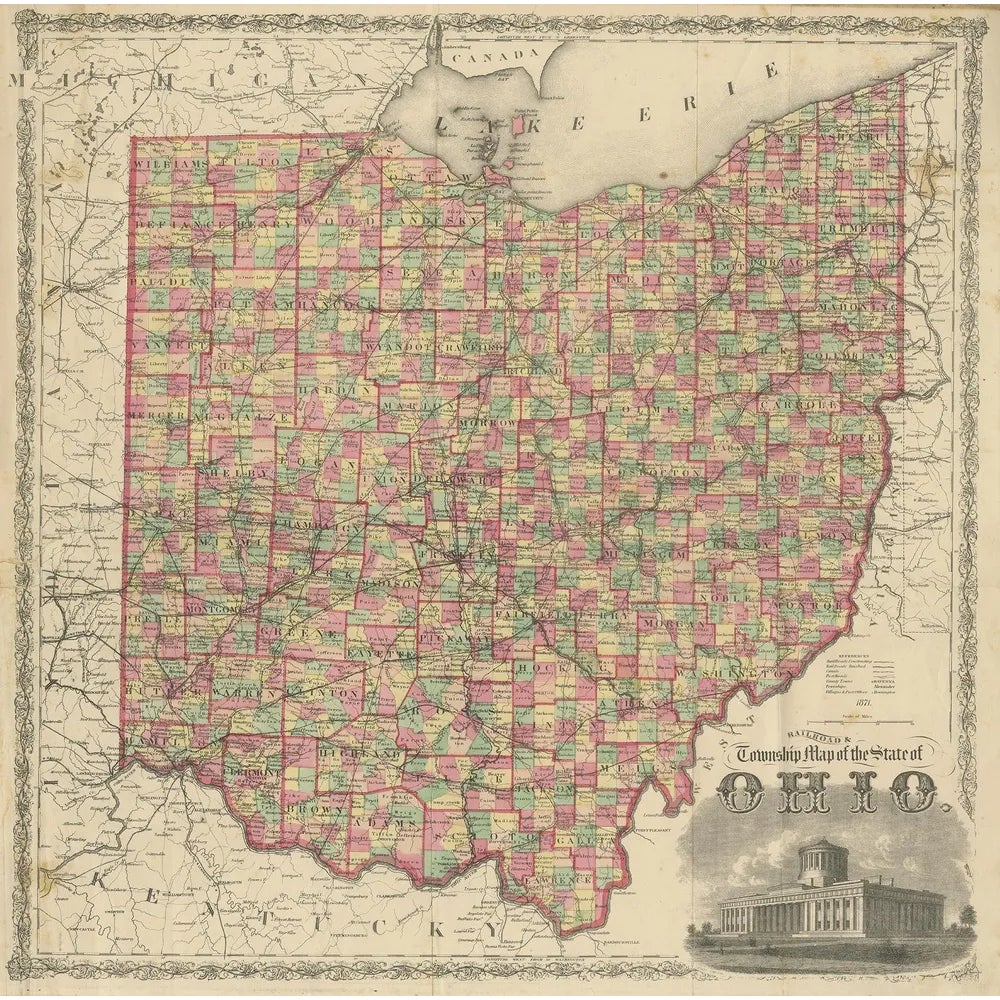 Antique Map of the State of Ohio by Titus, 1871 | Chairish