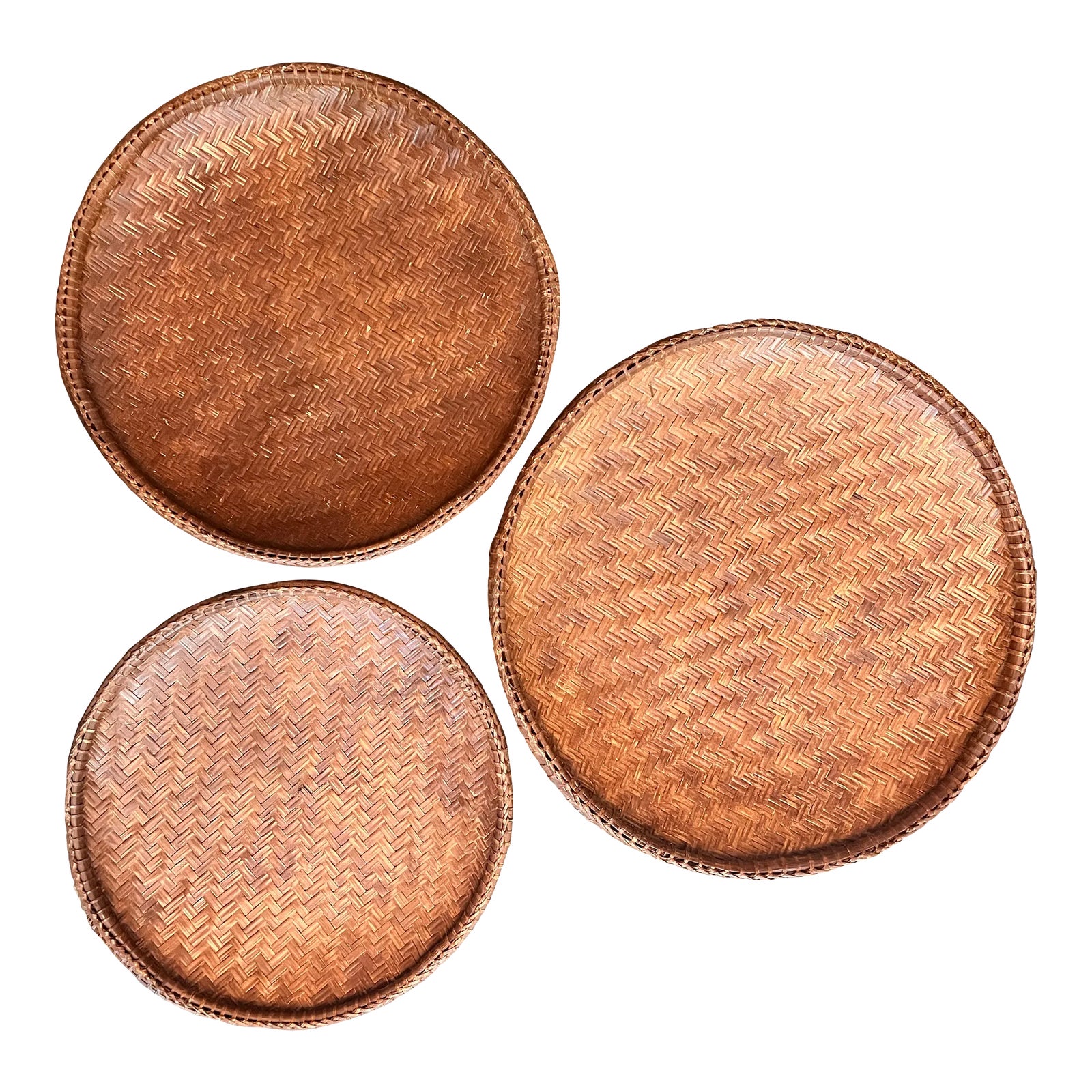 Vintage Woven Bamboo Rattan Graduated Winnowing Tray Baskets- Set of 3 ...