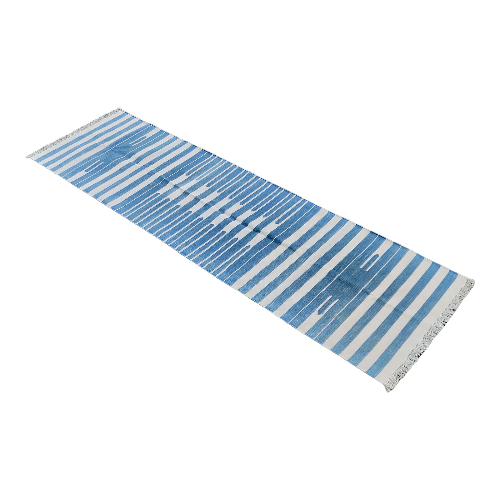 Handmade Reversible Cotton Runner Rug Vegetable Dyed Blue and White ...
