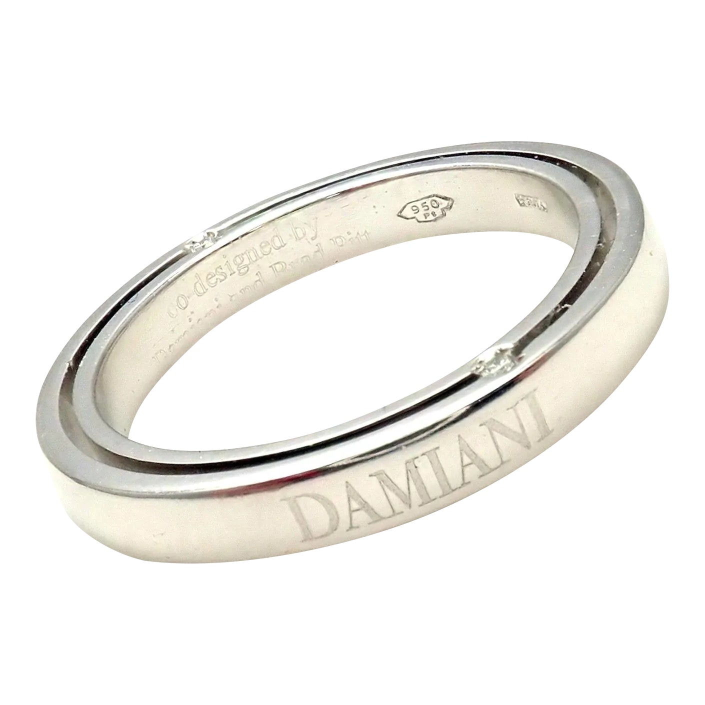 Damiani Brad Pitt Platinum 4 Diamond 3mm Band Ring Sz 7 | Chairish