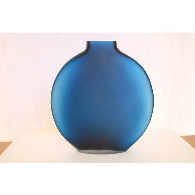 Small Blue Round Flat Vase | Chairish