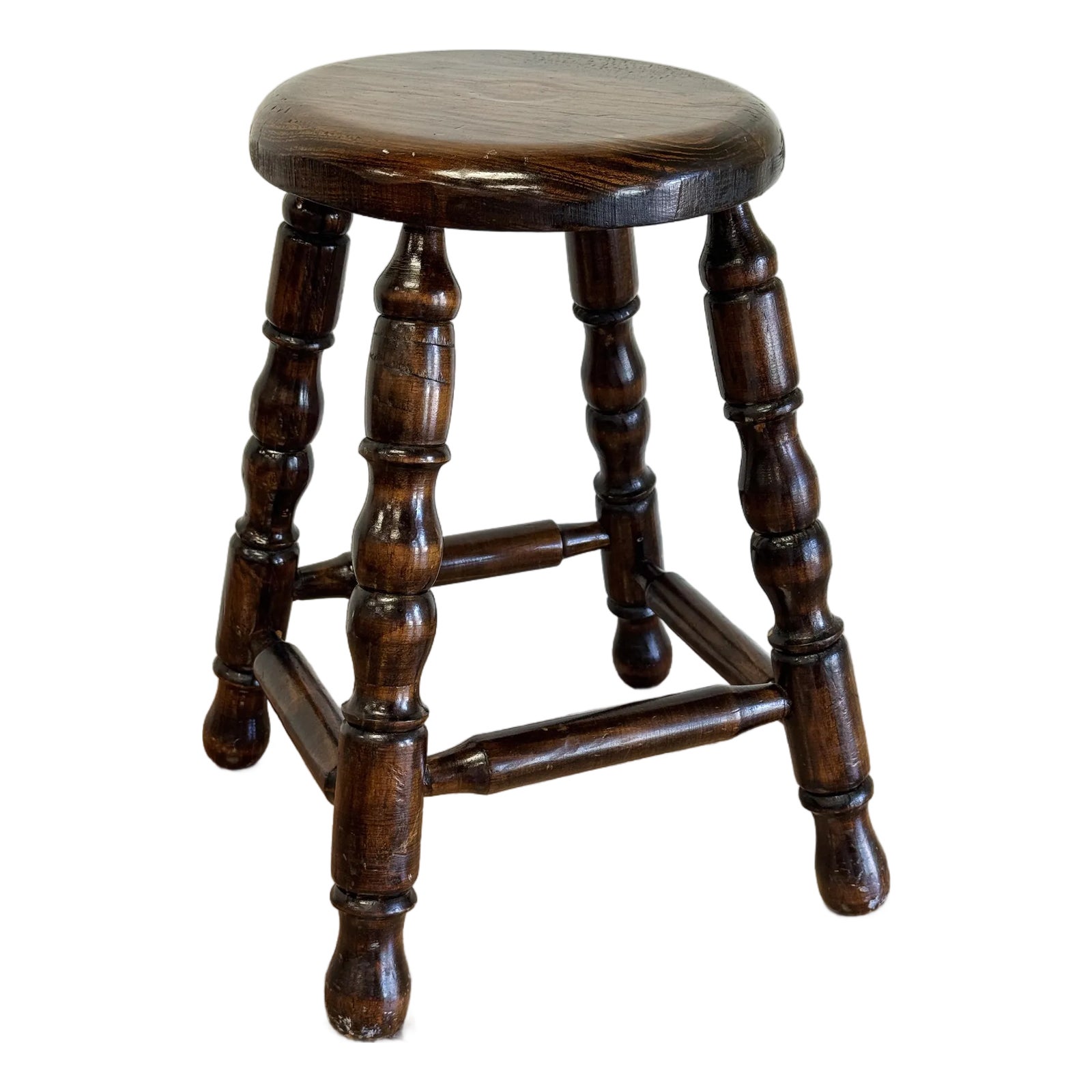 Vintage Turned Wood Stool | Chairish