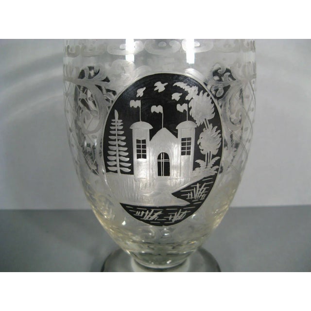 Antique Bohemian Etched Crystal Vase With Chateau, Stag, and Bird Motif ...