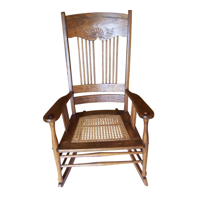Antique Triple Pressed Back Rocking Chair | Chairish