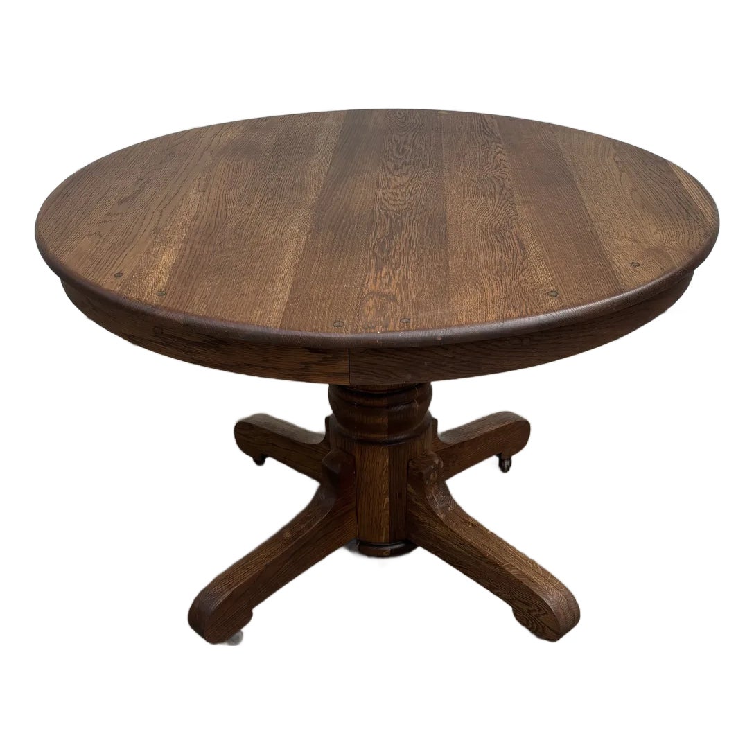 Antique Oak Round Pedestal Farmhouse Dining Table- Newly Refinished ...