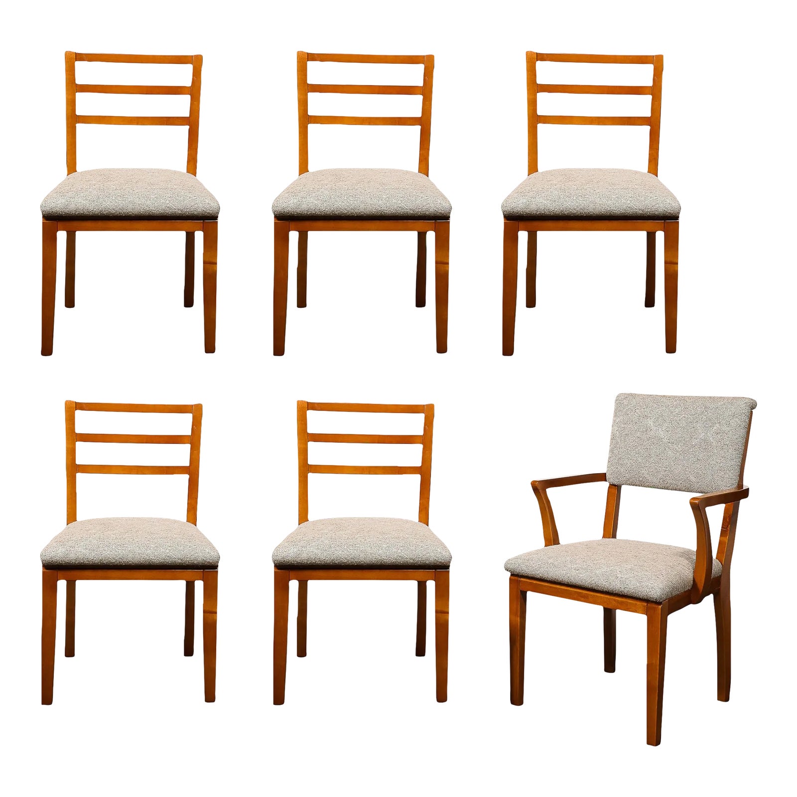 Set of Six Art Deco Walnut Dining Chairs W/ Upholstered Seats by Donald ...