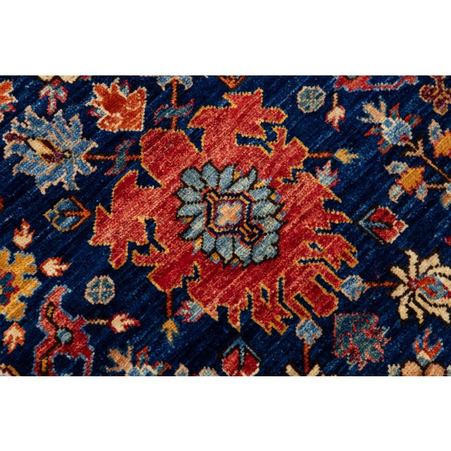 Modern Bidjar Style Handmade Floral Designed Blue Scatter Wool Rug ...