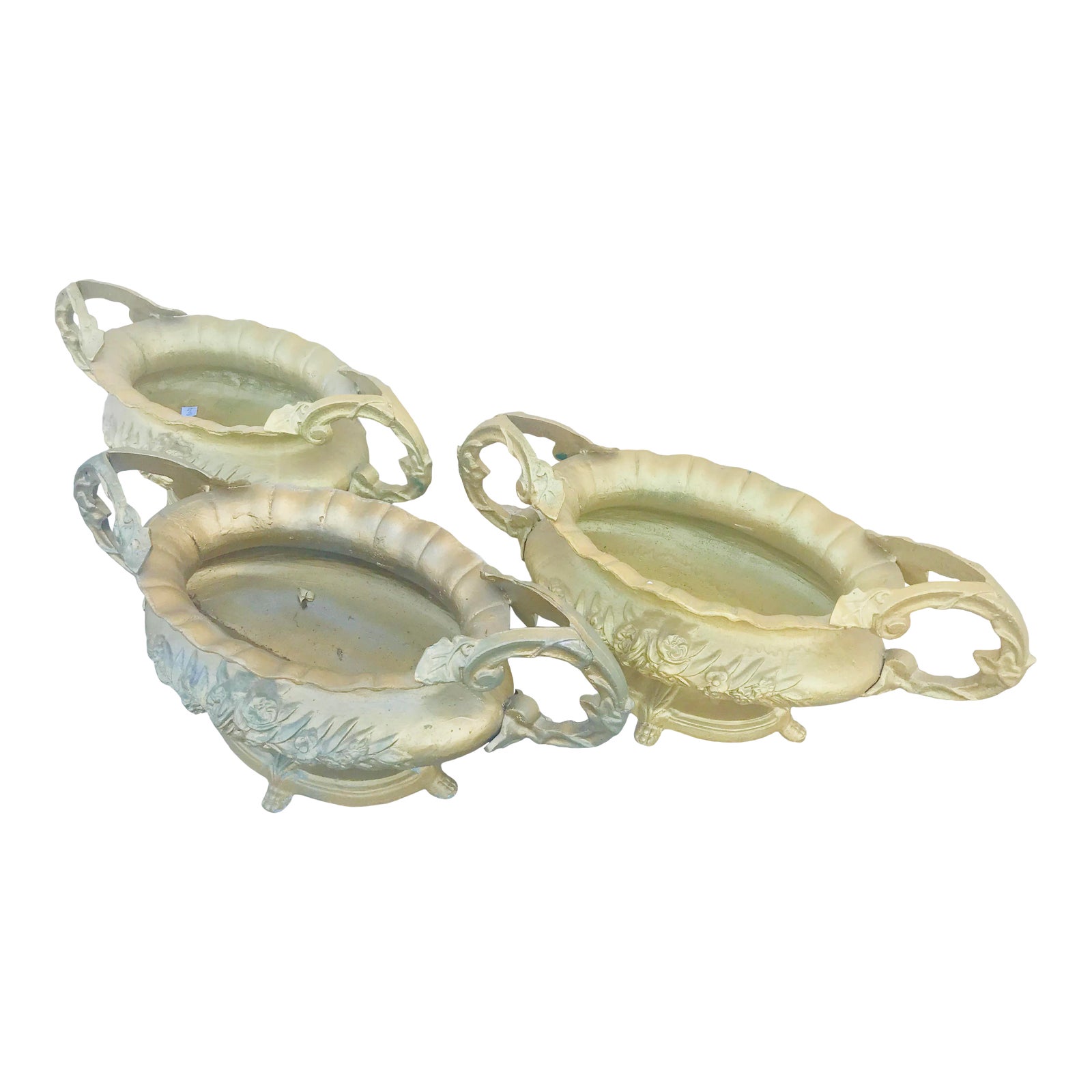 Gold Heavy Metal Planters With Handles - Set of 3 | Chairish