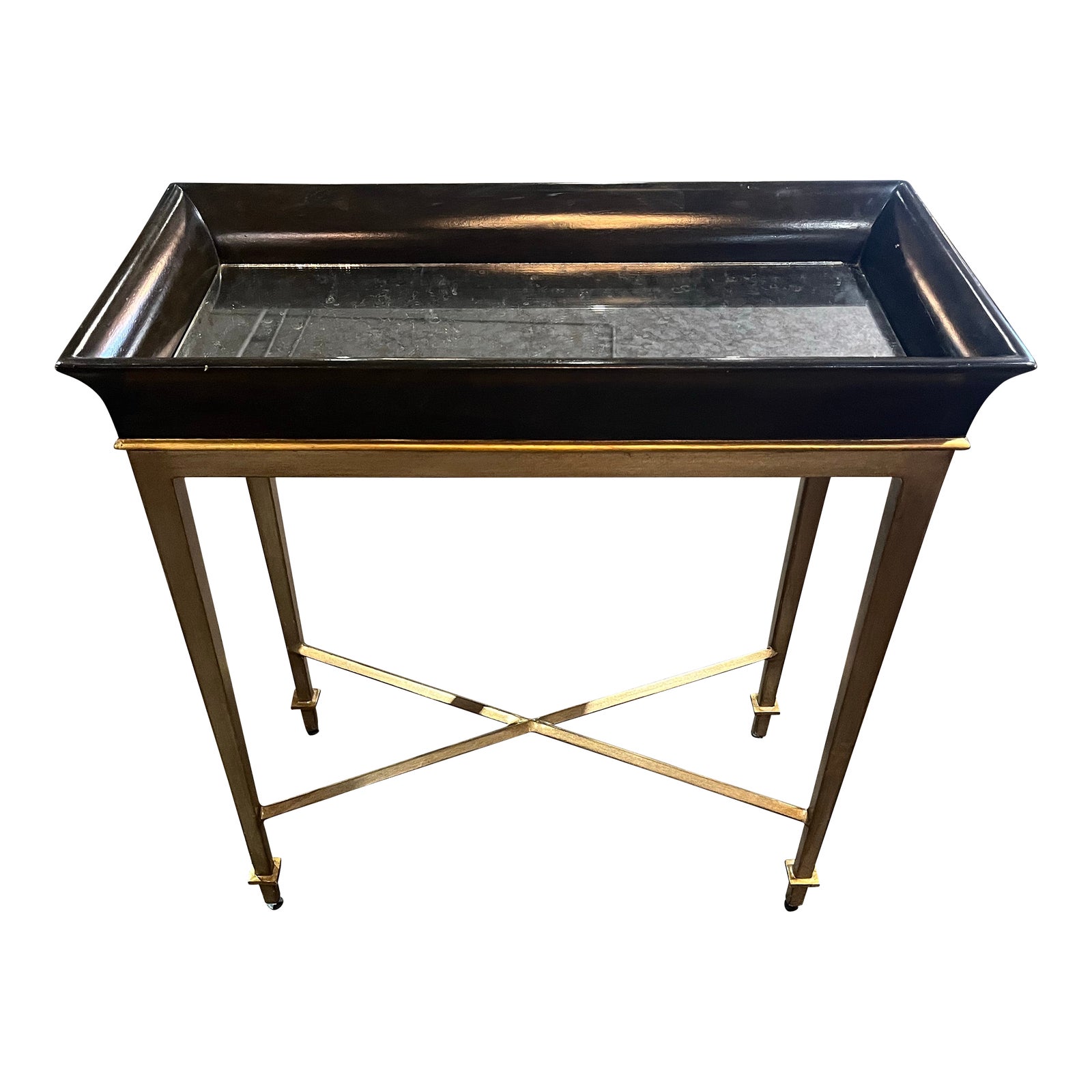Marge Carson - Small Mirrored Glass Rectangle Side Table | Chairish