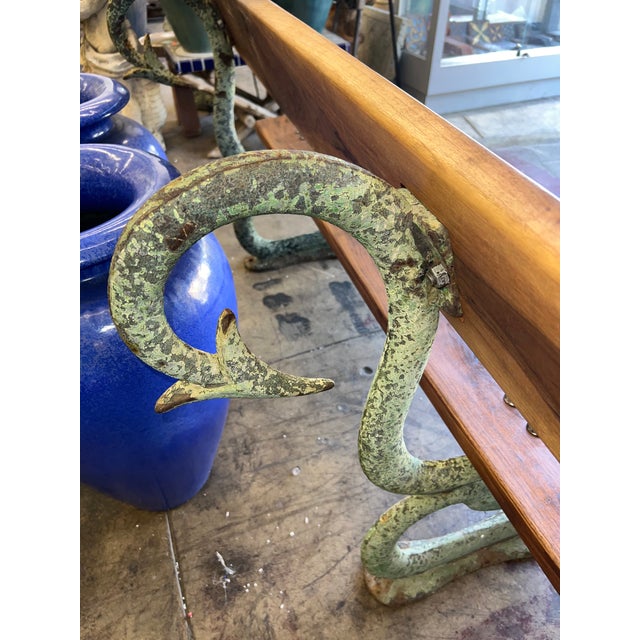 1920s Vintage Snake-Inspired Iron and Black Walnut Wood Bench | Chairish