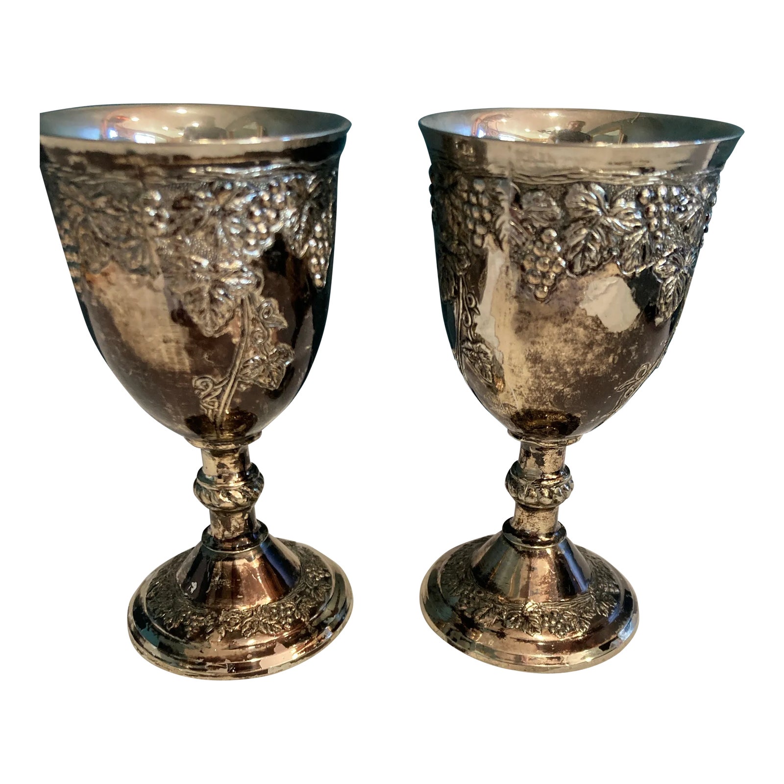 Vintage Silverplate Grape Goblets- Set of 2 | Chairish