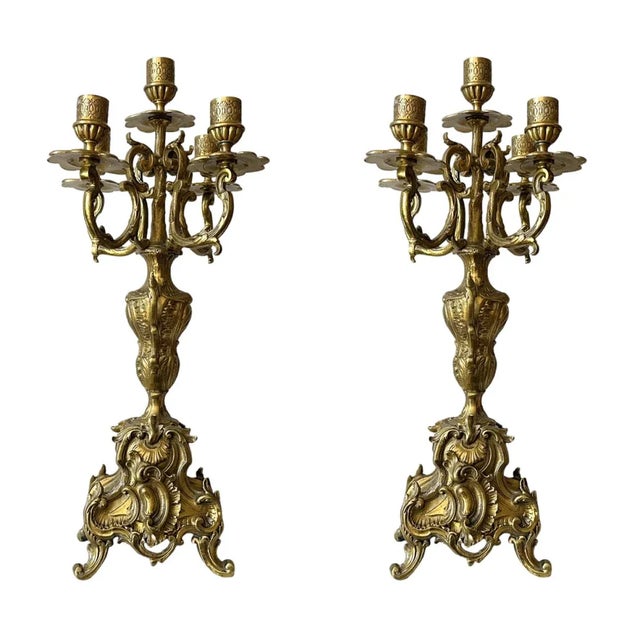 Pair of Late 19th Century Tall Antique French Rococo Baroque Brass ...