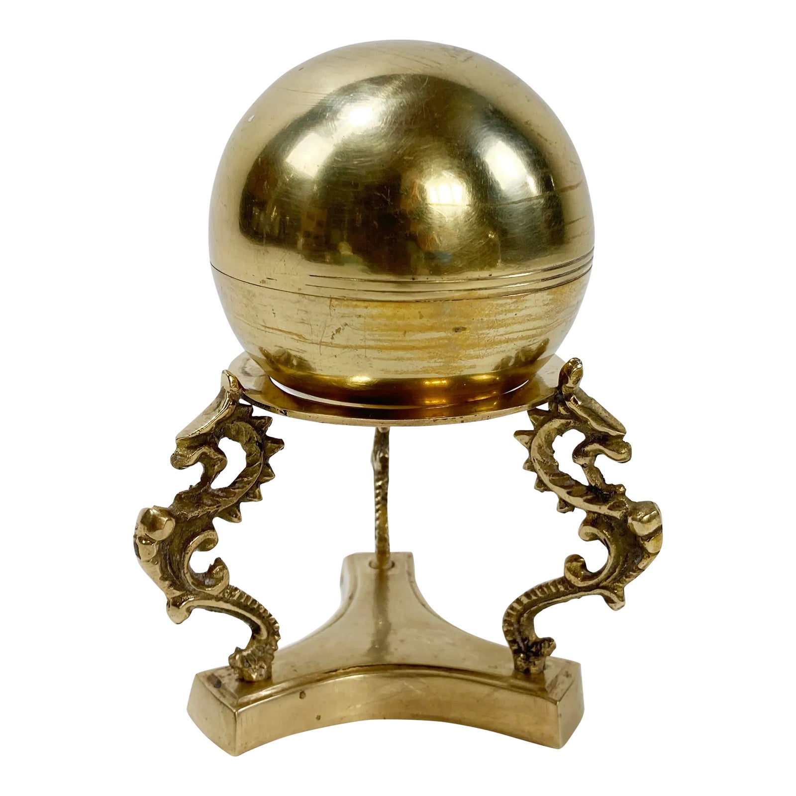 Vintage Brass Serpent Orb Stand With Brass Ball | Chairish