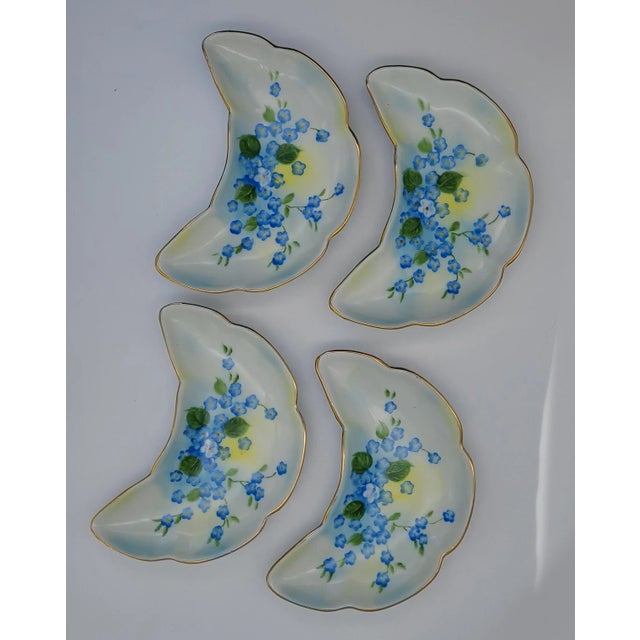 Vintage Hand Painted Crescent Shape Bone Plates- Set of 4 | Chairish