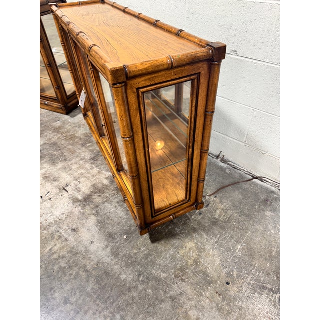 Vintage Faux Bamboo Lighted Bar Bookcase Cabinets - A Pair | Chairish