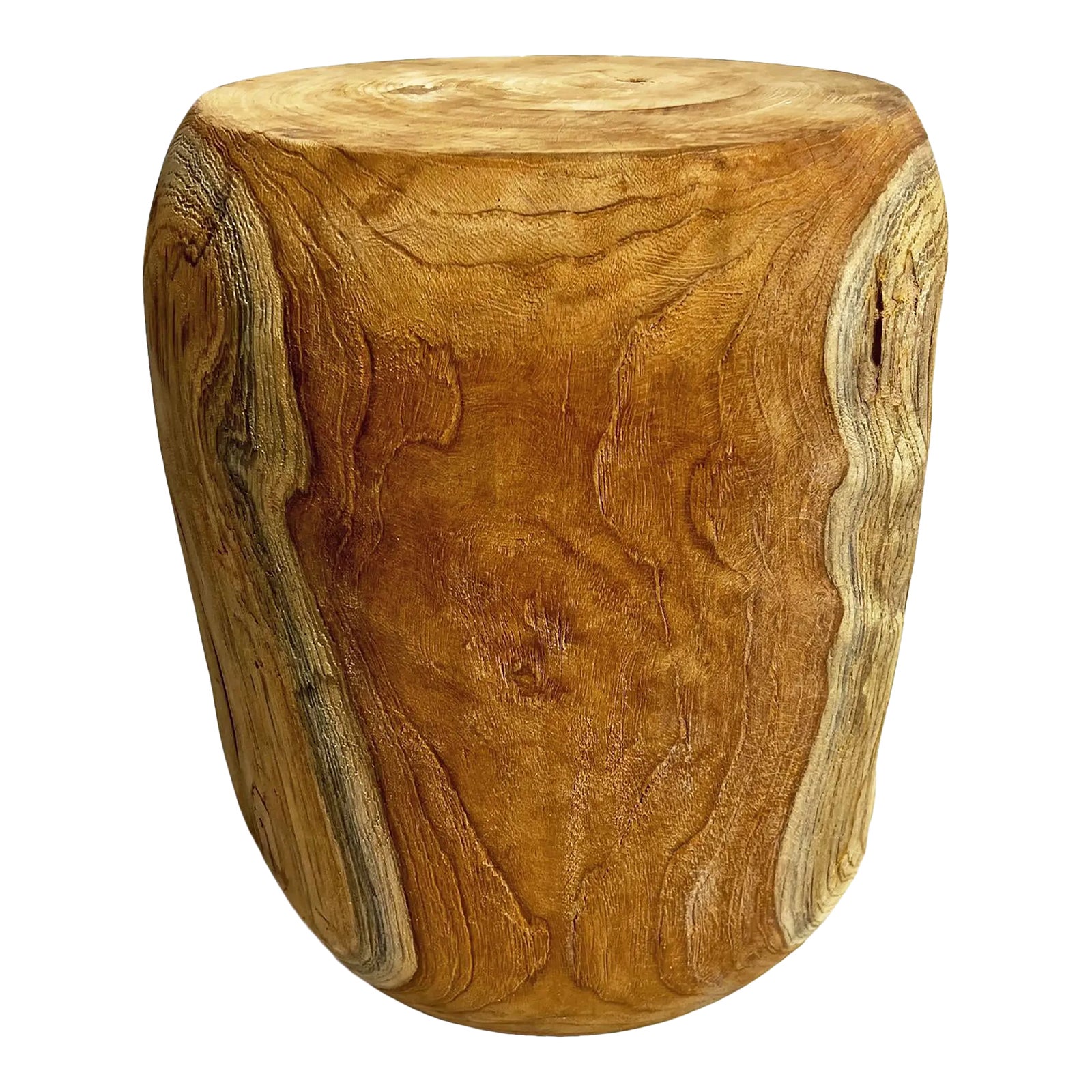 Solid Acacia Wood Cylinder Stool Side Table | Chairish