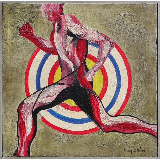 2000s Green Toned Abstract Figurative Marathon Runner With Colorful ...