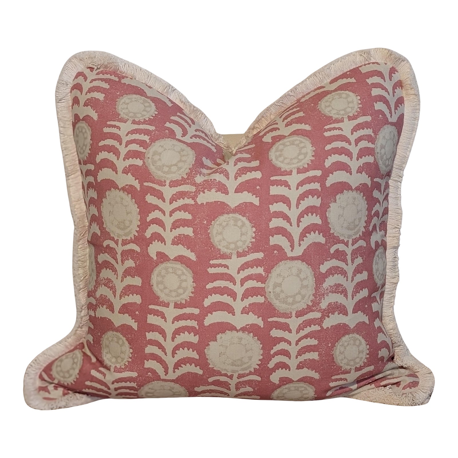 Penny Morrison Killi Pink Floral Single Pillow With Brush Fringe | Chairish