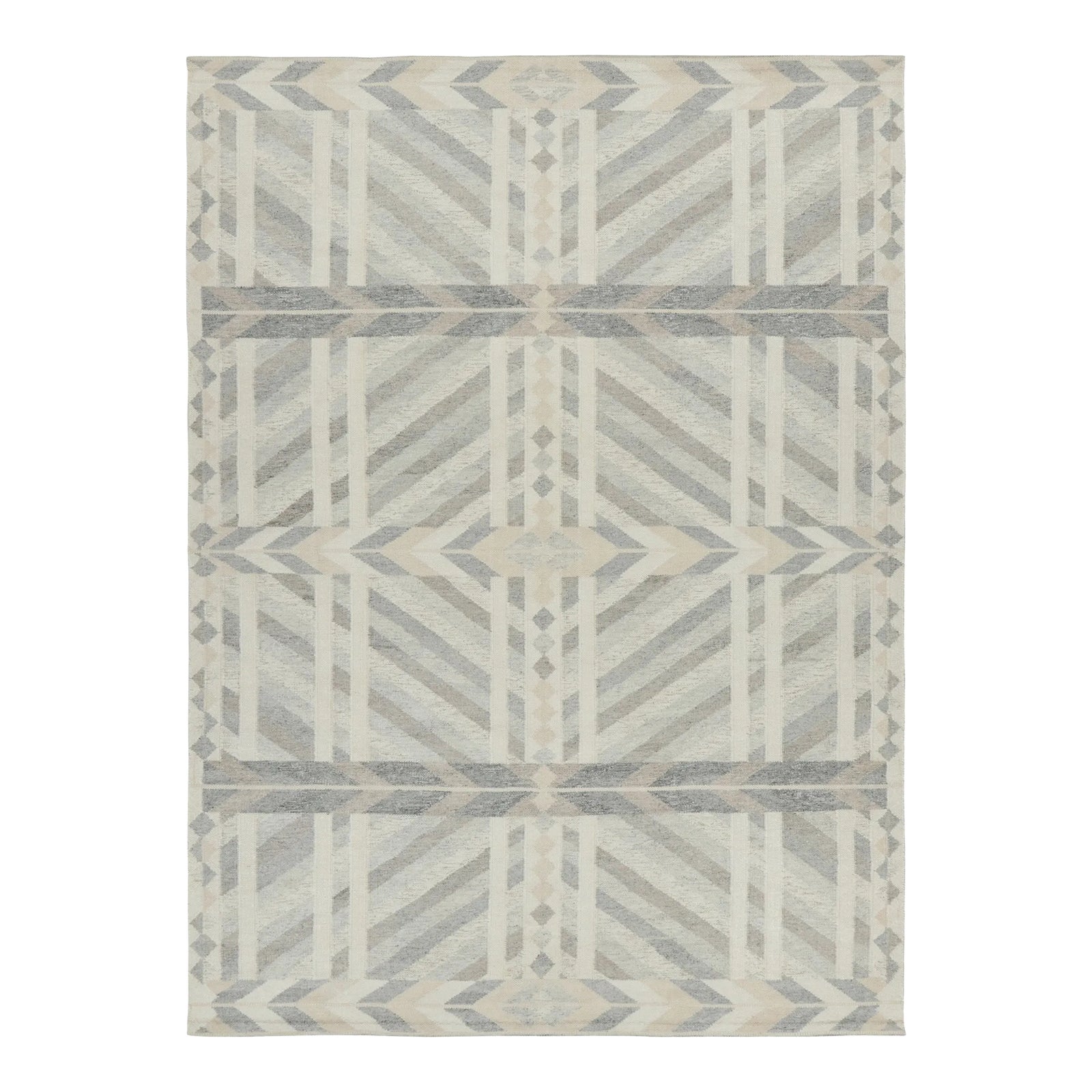 Rug & Kilim’s Scandinavian Style Rug in Gray Beige and White Geometric ...