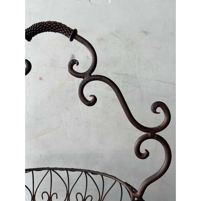 Late 20th Century Vintage Wrought Iron Two Tier Standing Basket With ...
