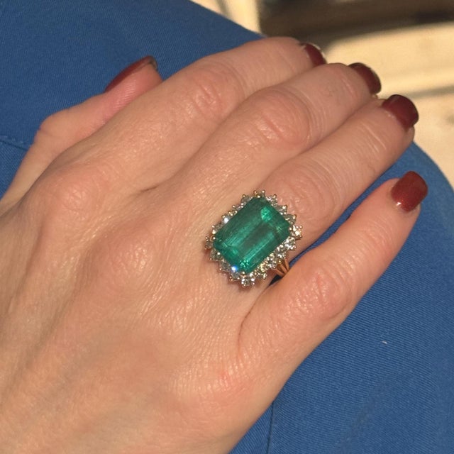 12 Carat Emerald Diamond 18 Karat Yellow Gold Vintage Cocktail Ring Chairish