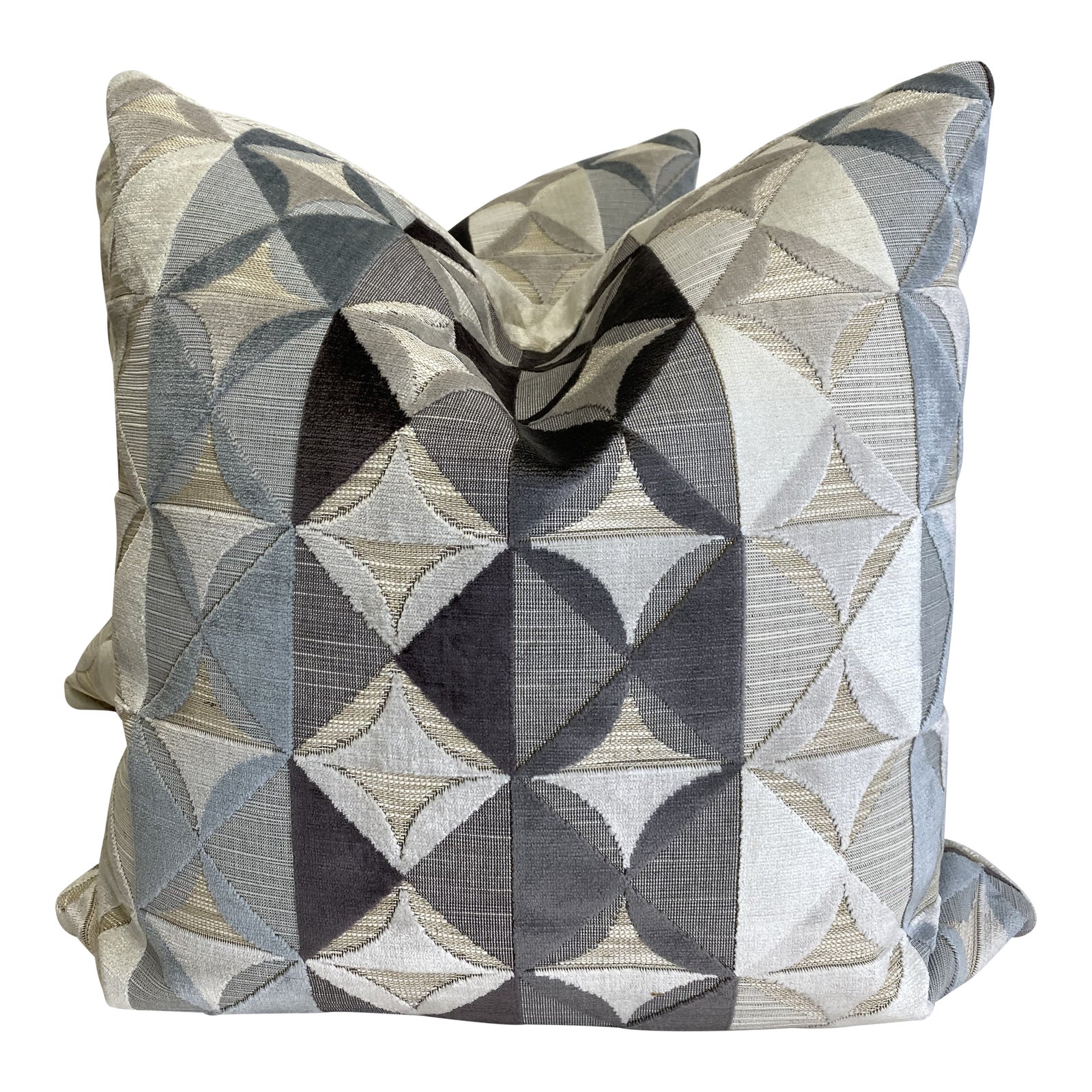Geometric Cut Velvet 22” Pillows-A Pair | Chairish