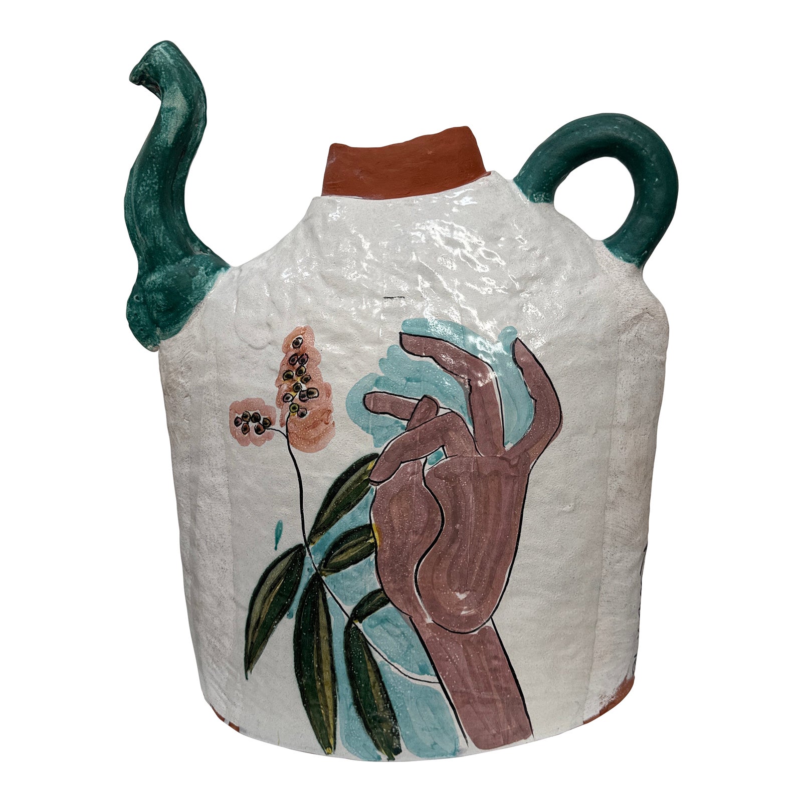 1996 K. Corbin Hand Crafted Clay Water Pitcher Sculpture | Chairish