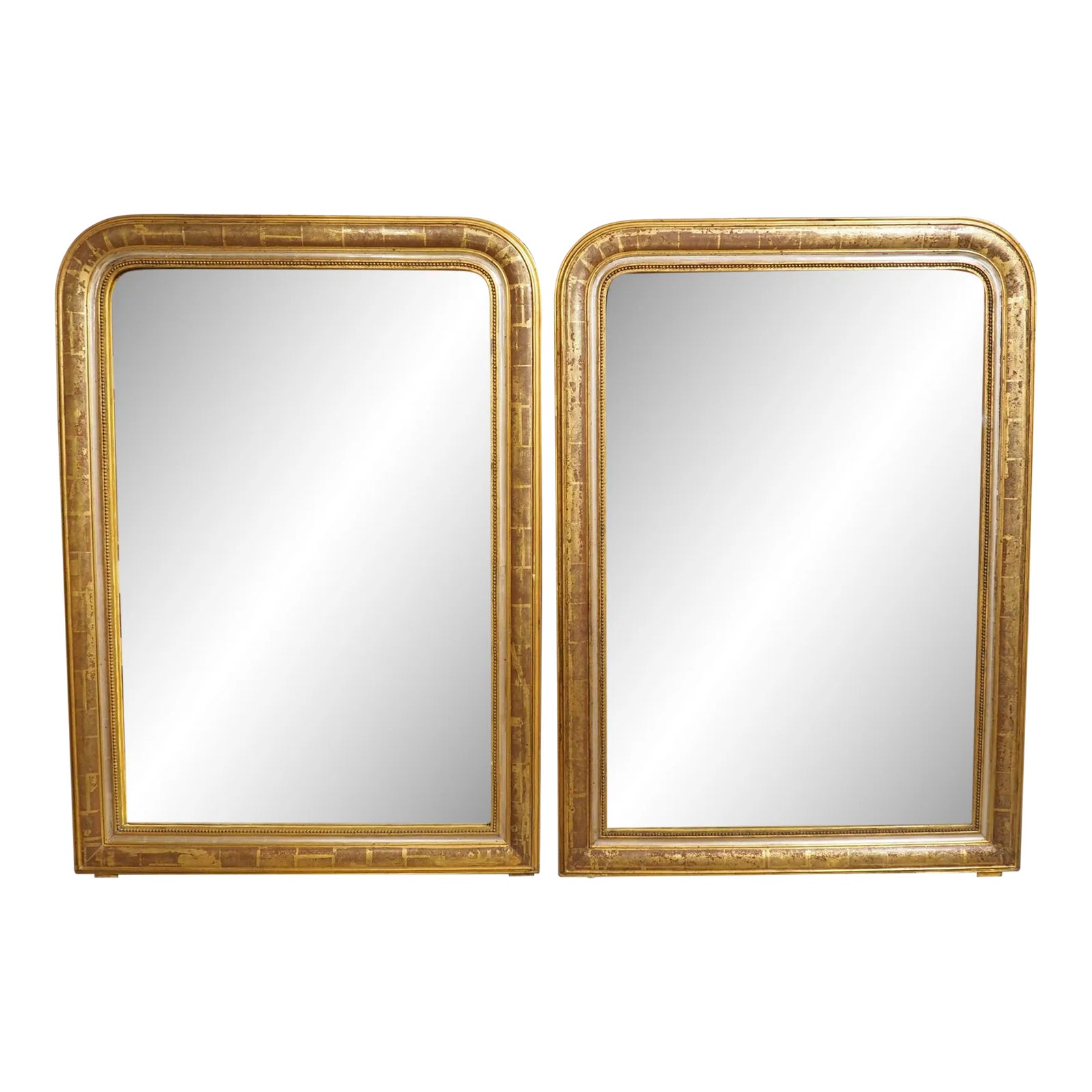 Pair of 19th Century French Gold Louis Philippe Style Mirrors, Silver ...