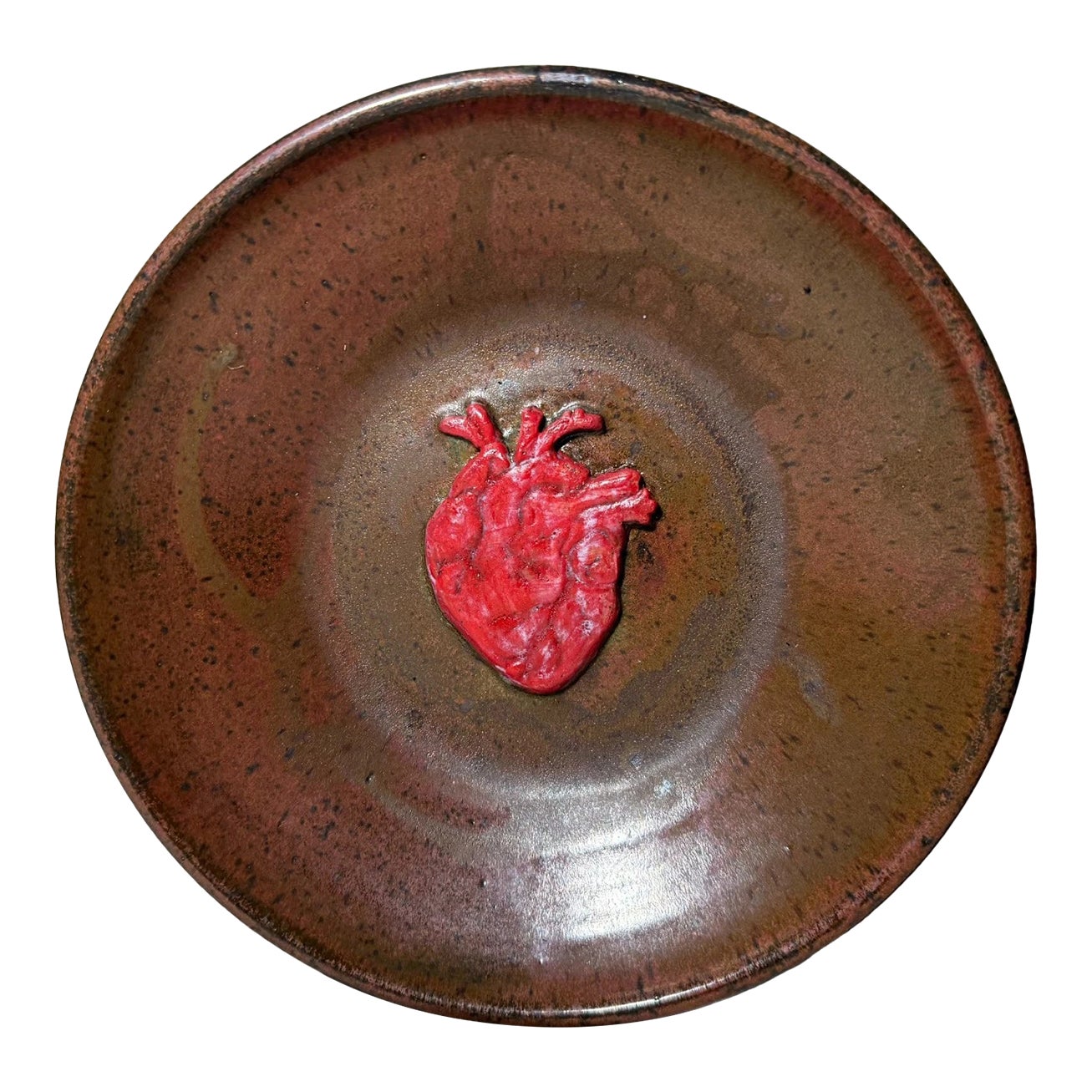 Exquisite Vintage Handmade Cindy Dimensional Heart Brown Glazed Pottery ...