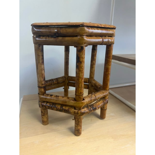 Circa 1970s Vintage Scorched Bamboo Plant Stand | Chairish