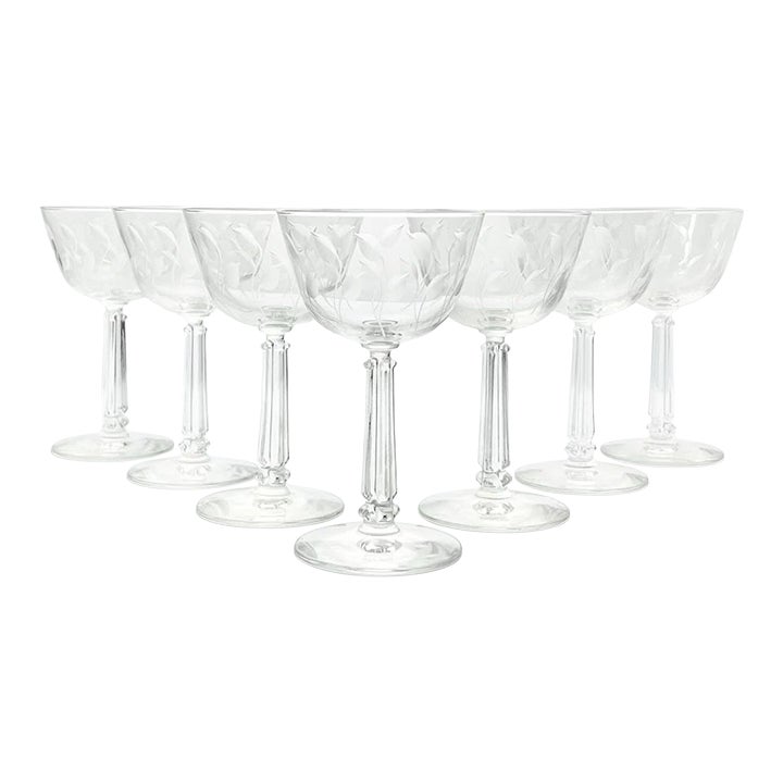 1950s Libbey “Crystal Leaf” Set of 7 Coupe Champagne Glasses | Chairish