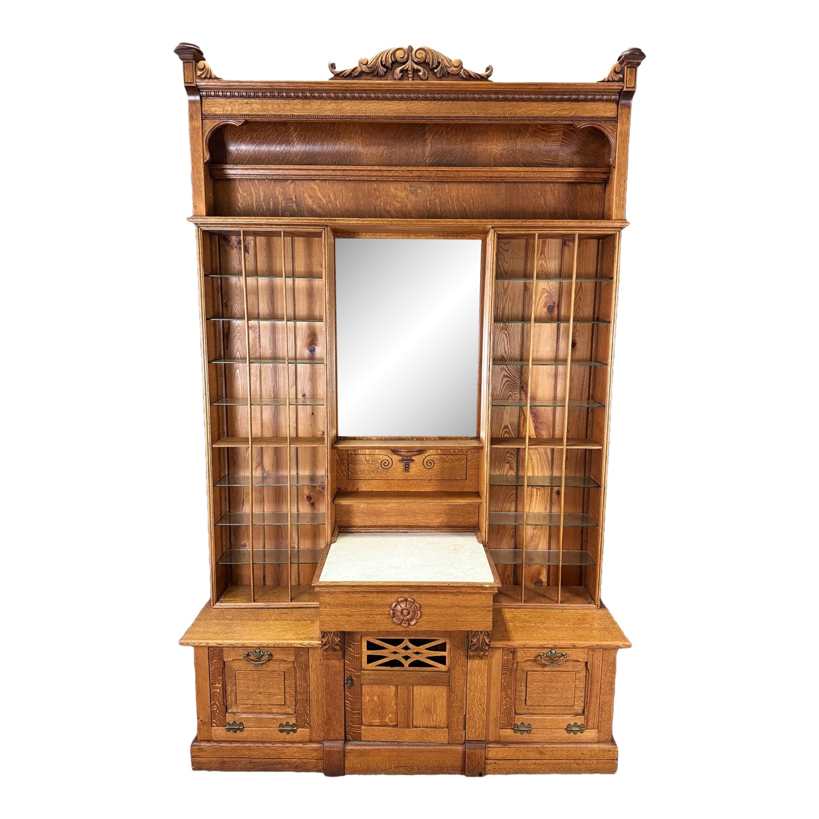 Rare Antique Oak Barber’s Back Bar | Chairish