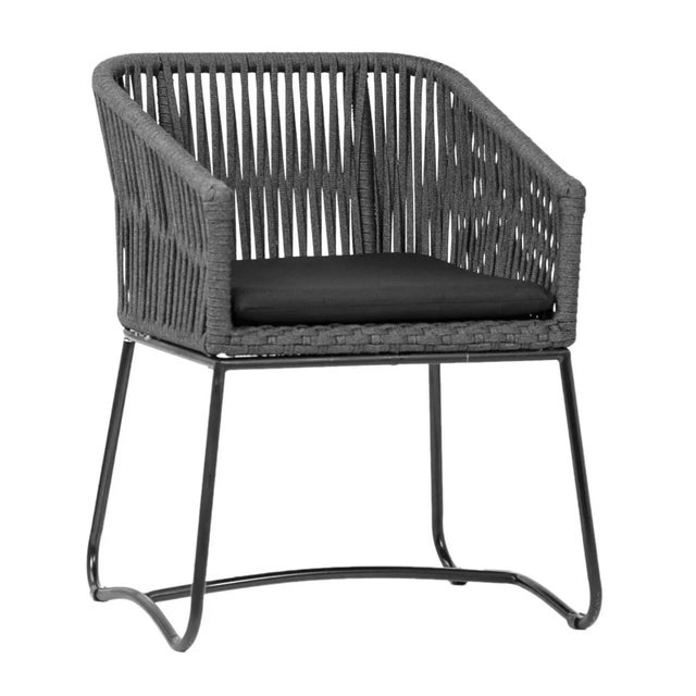 Black & Grey Rope Outdoor Dining Chair | Chairish