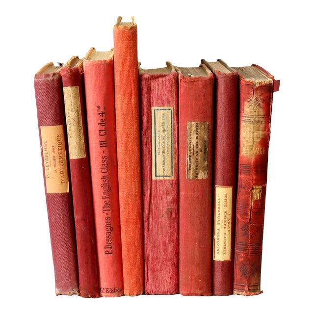 Vintage French Red School Books- Set of 8 | Chairish