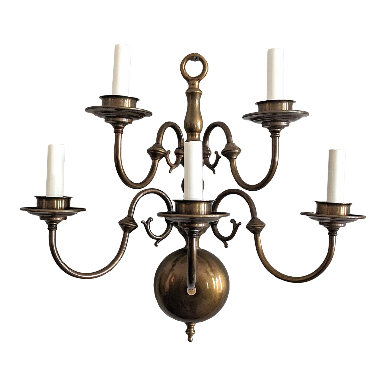 Vintage Dutch Colonial Electric 5 Light Bronze Sconce | Chairish