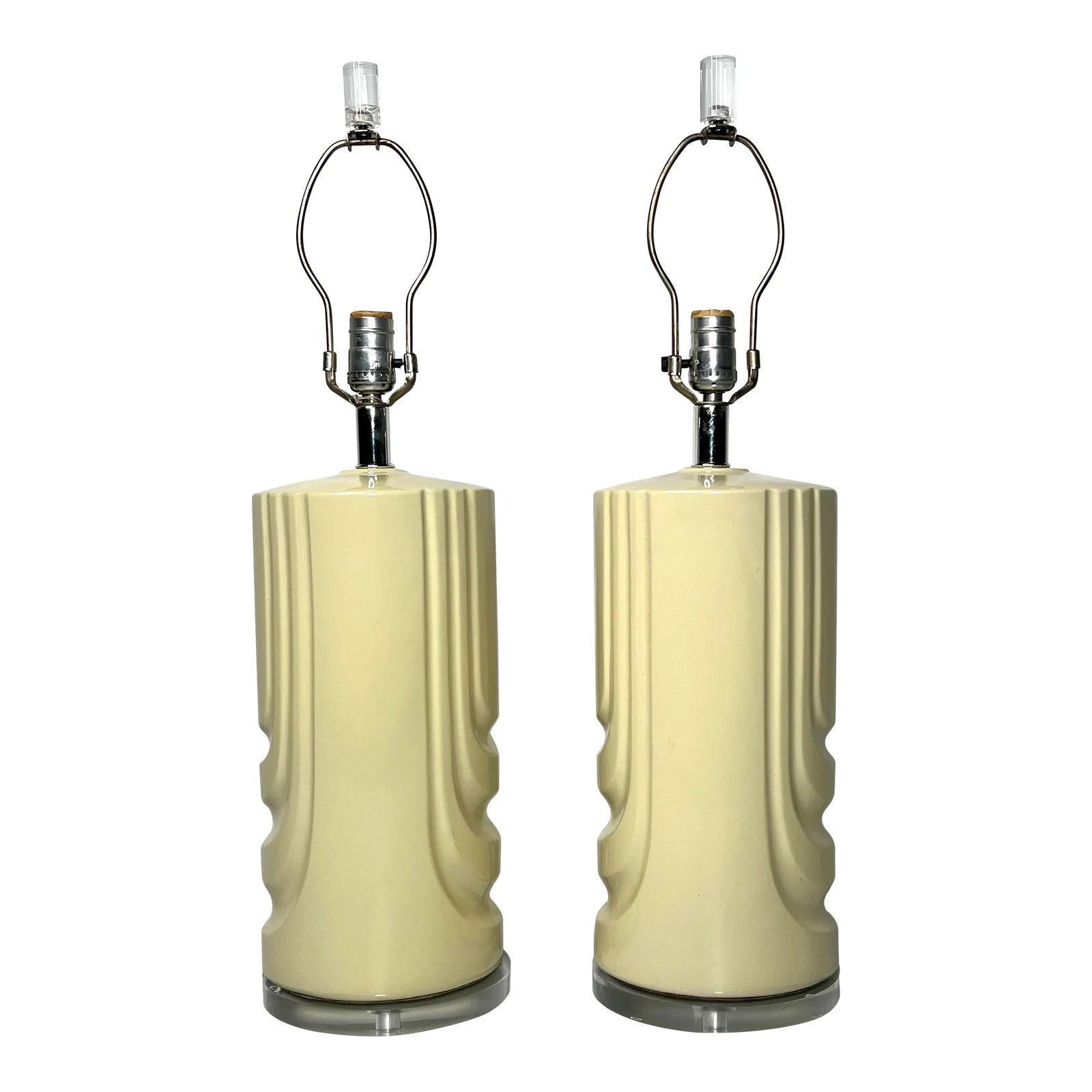 Vintage Cream Lucite Ceramic Table Lamps - a Pair | Chairish