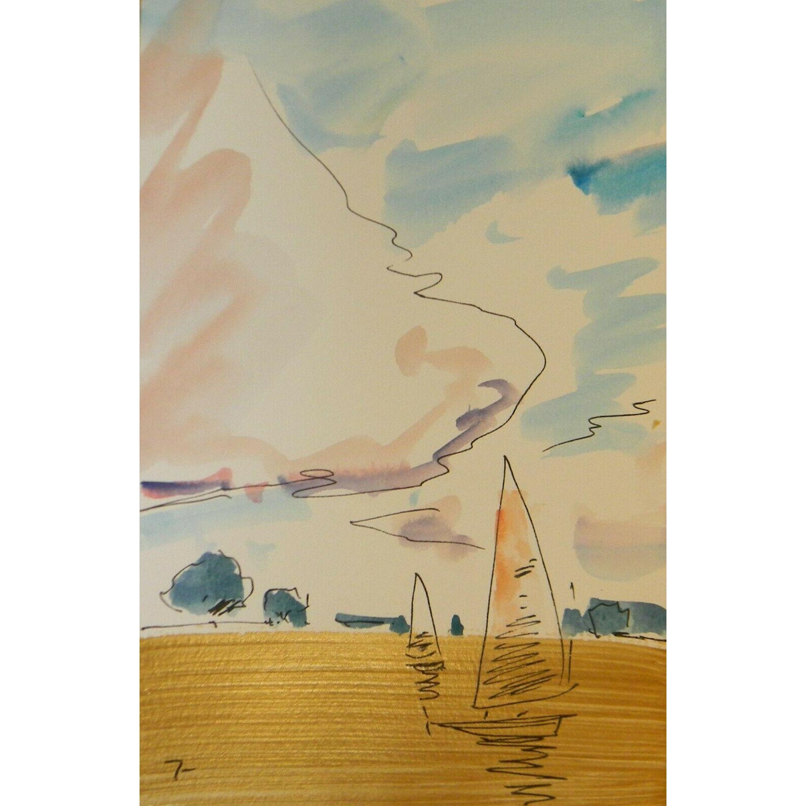 Contemporary Expressionist Style Summer Seascape Watercolor Painting by ...