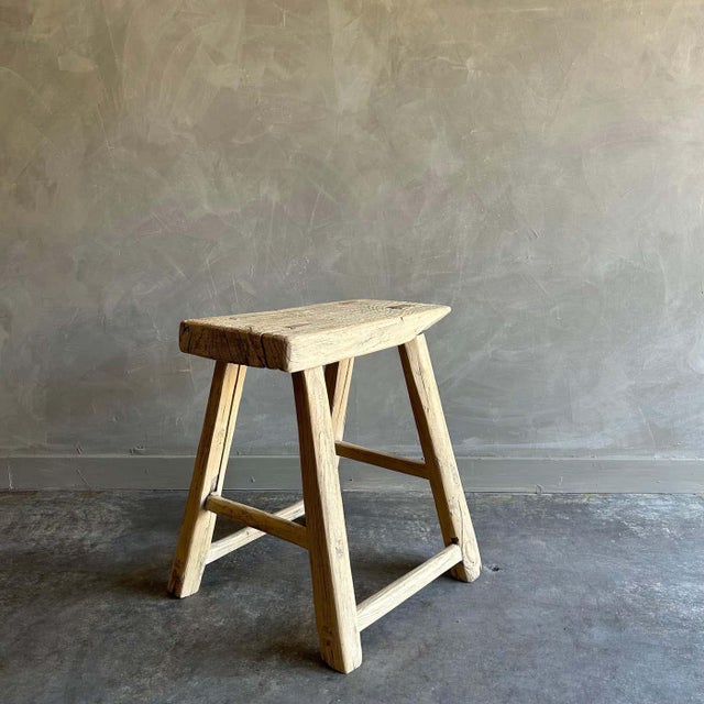 Vintage Reclaimed Elm Wood Stool | Chairish