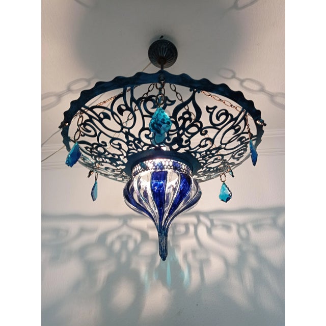 90s Chandelier Vintage Wrought Iron Lighting Ceiling Pendant | Chairish
