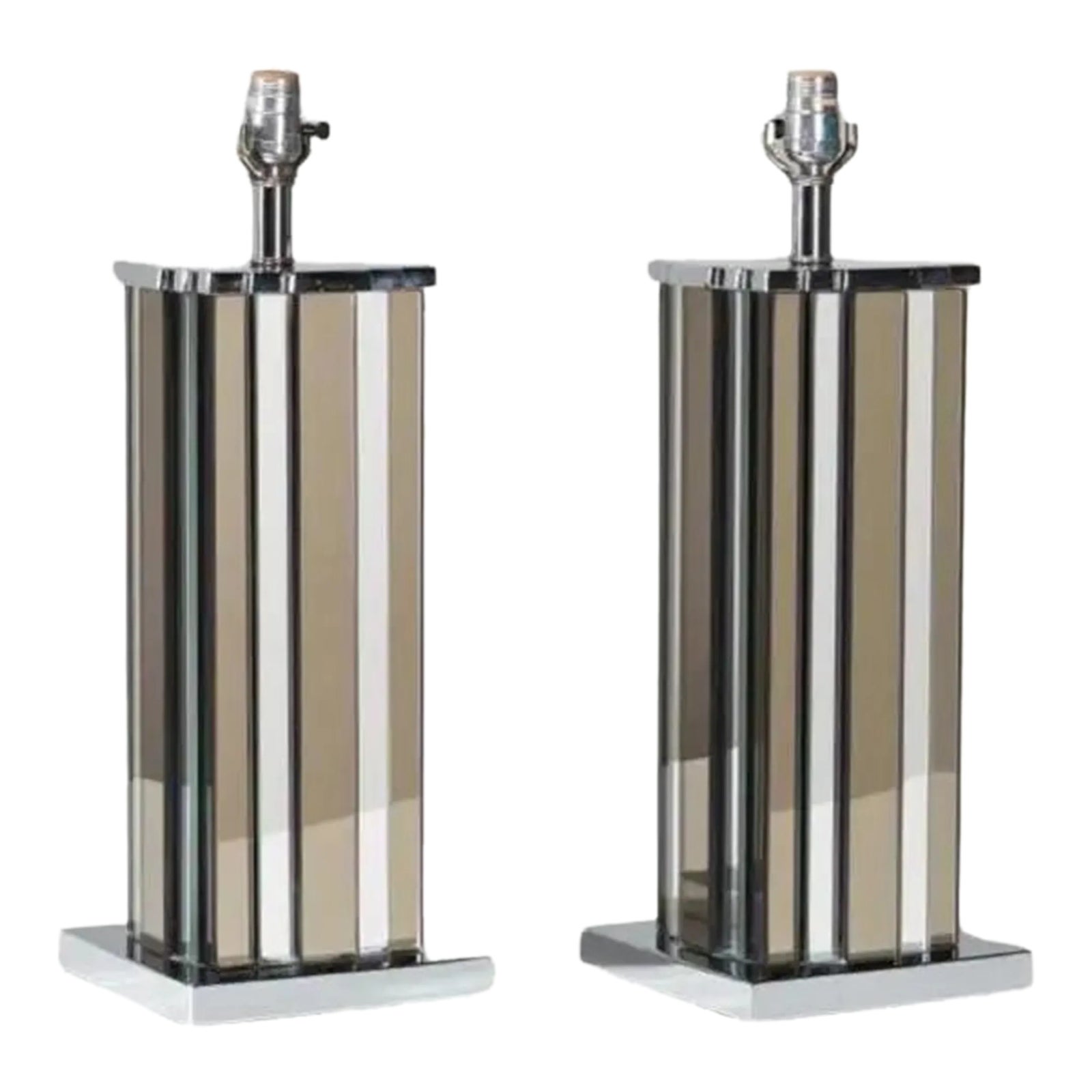 Art Deco Style Modern Smoked Mirror Skyscraper Cityscape Table Lamps ...
