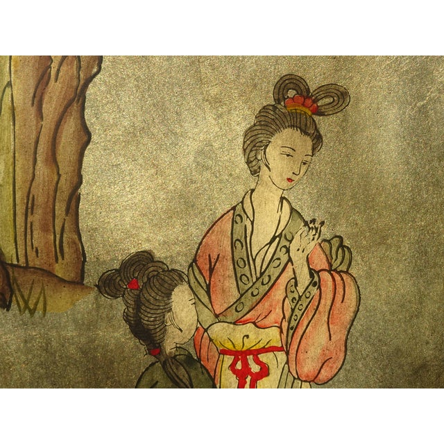 Vintage Oriental Asian Gold Two Panel Wall Screen Picture ~ Geishas ...