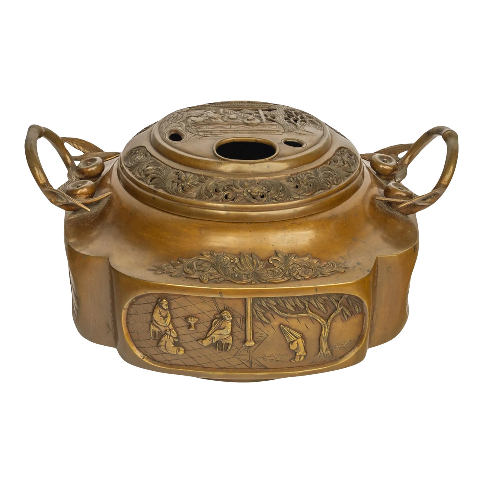 Antique Japanese Meiji Bronze Censer Insence Koro Hand Warmer Brazier ...