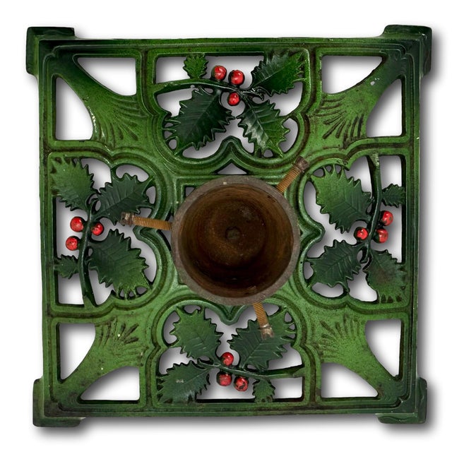 Antique 1920s Cast Iron Holly Leaf & Berry Motif Christmas Tree Stand ...