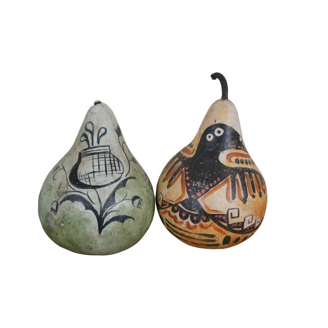 Late 20th Century Artisian Folk Art Southwestern Pueblo Painted Gourds ...
