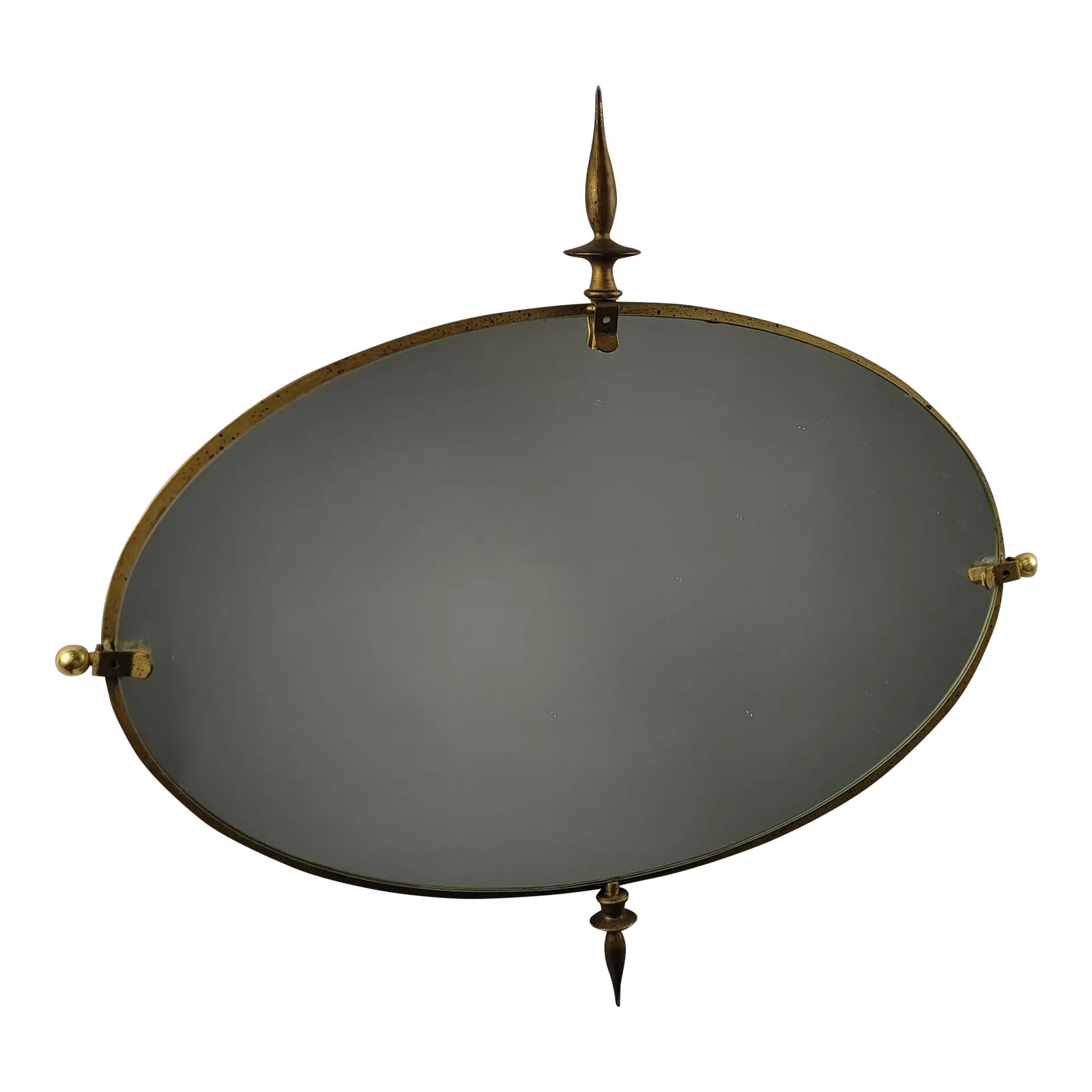 1940s Vintage Neoclassical Gold-Tone Wood Wall Hanging Oval Mirror with ...