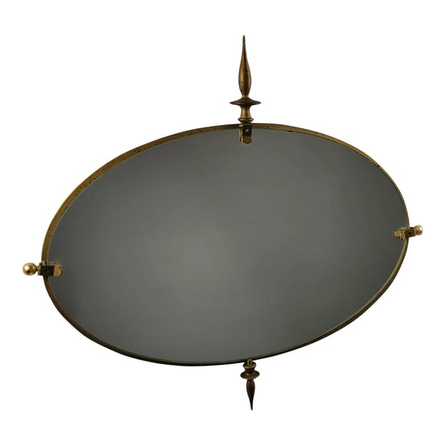 1940s Vintage Neoclassical Gold-Tone Wood Wall Hanging Oval Mirror with ...