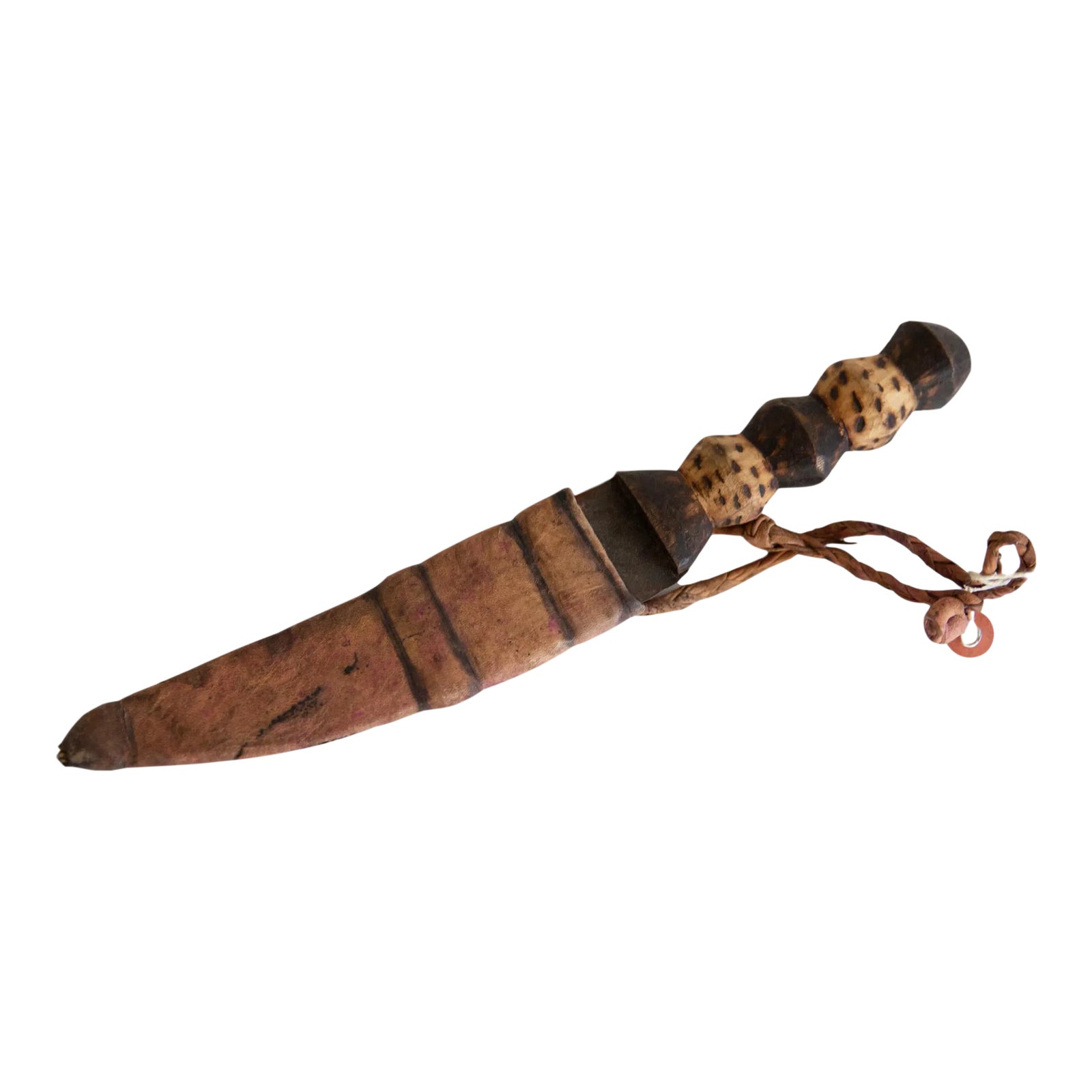 Vintage African Cheetah Design Wooden Handle Sheathed Dagger | Chairish